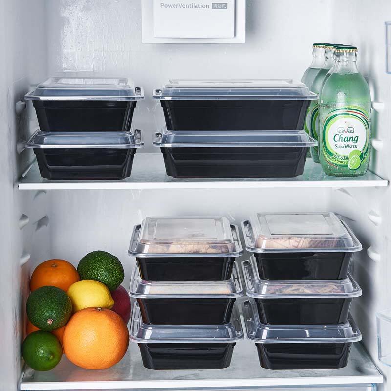 32 oz PP Plastic Microwavable Rectangular Black Disposable Takeout Food Containers With Lids ...